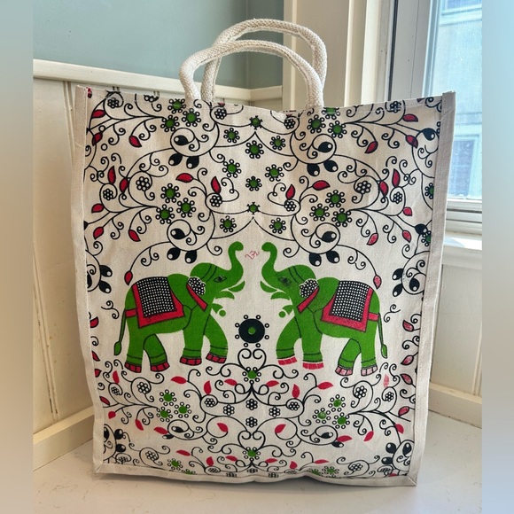 Indian Handicraft | Bags | Nwot Indian Elephant Printed Canvas Tote ...